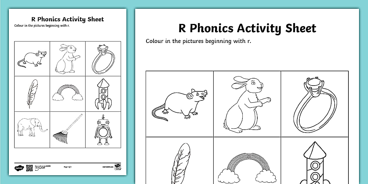 ‘r’ Phonics worksheet colouring activity. (teacher made)