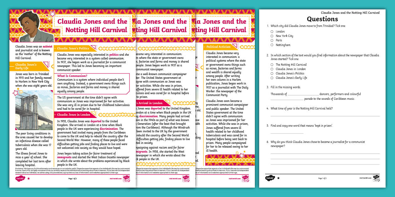 UKS2 Claudia Jones and the Notting Hill Carnival - Twinkl