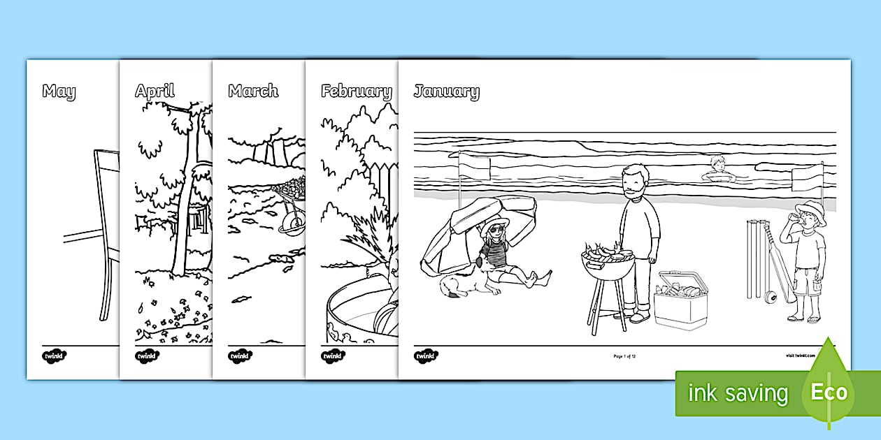 QLD Australian Months of the Year Colouring Pages - Twinkl