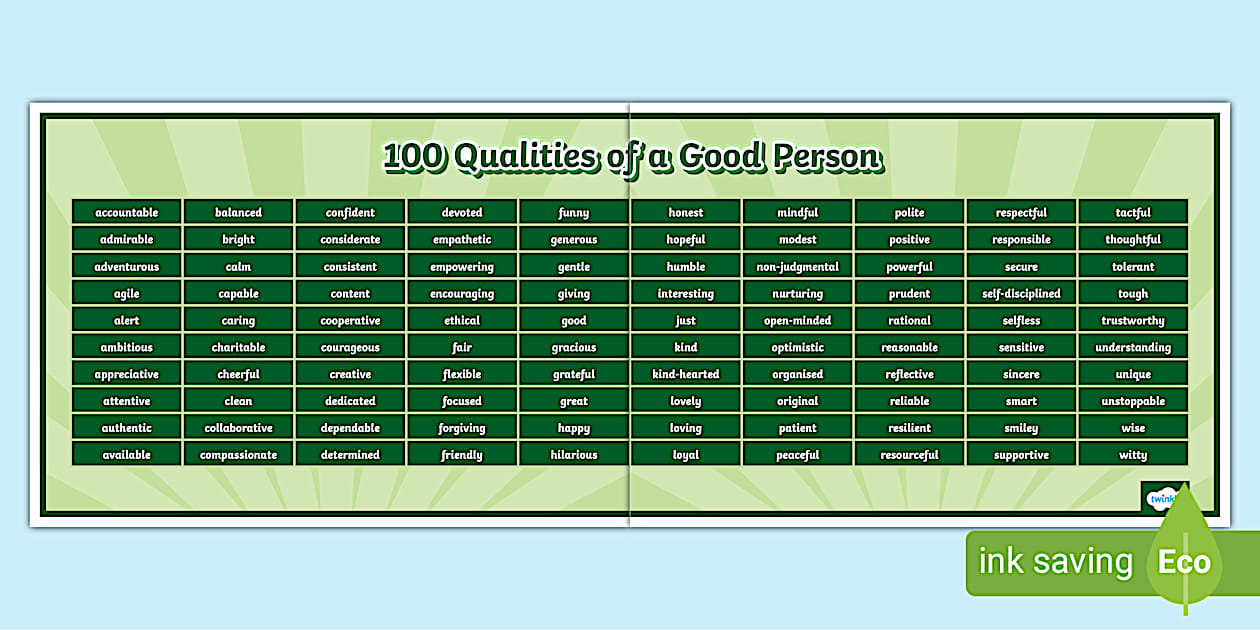 100 Qualities of a Good Person Display Poster (teacher made)