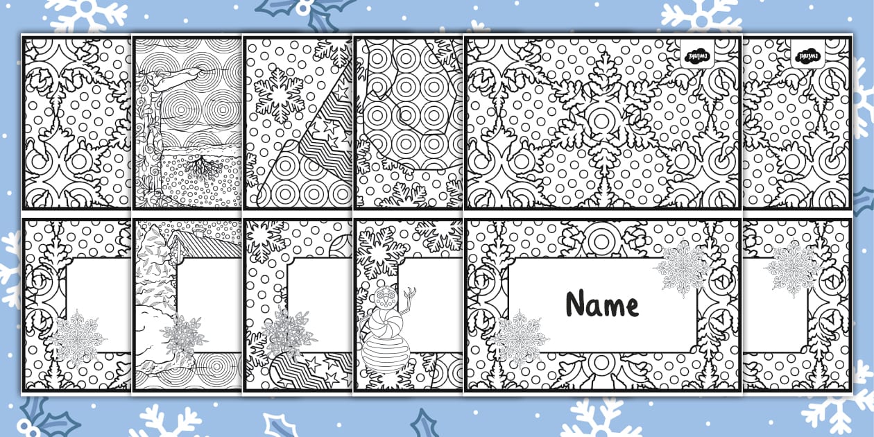 Winter Mindfulness Colouring Name Tents
