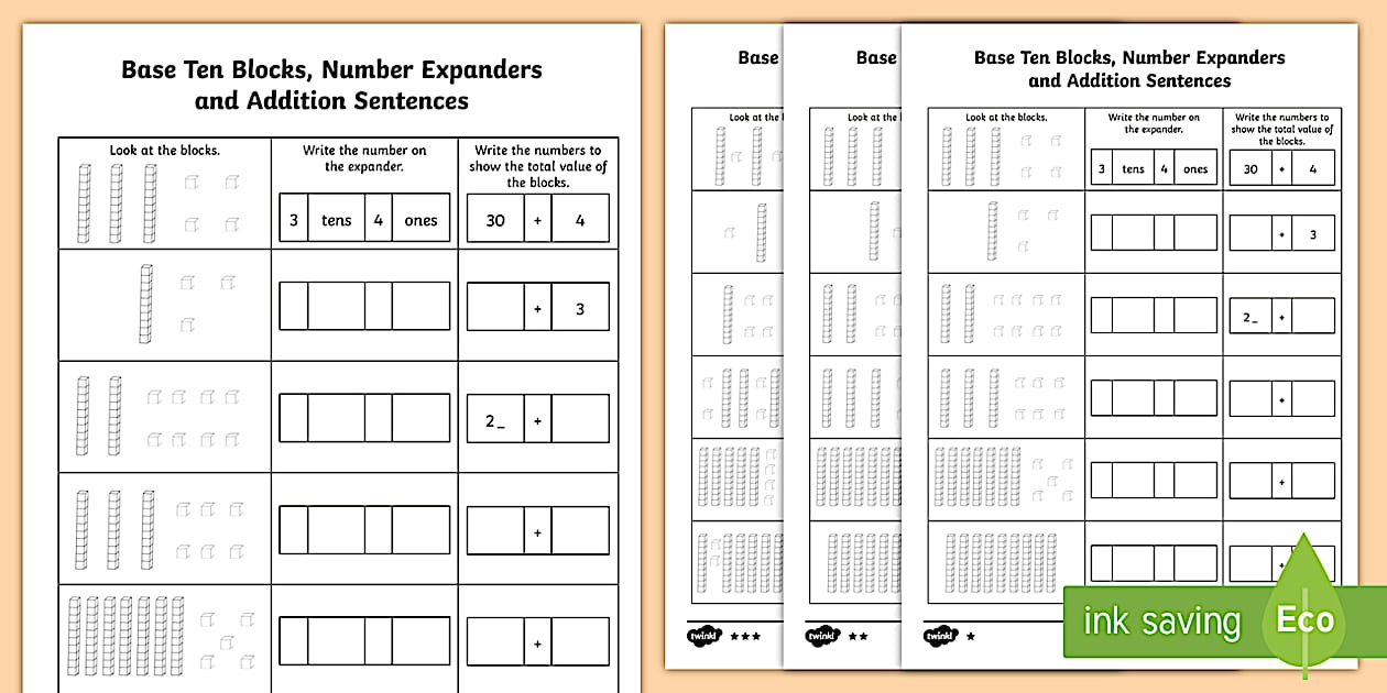 Base 10 Blocks Differentiated Worksheets | Twinkl - Twinkl