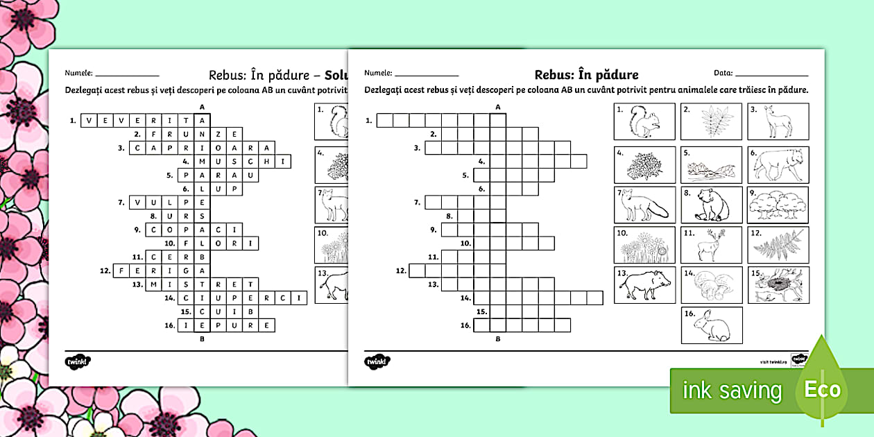 În pădure – Rebus pentru copii la clasa pregătitoare