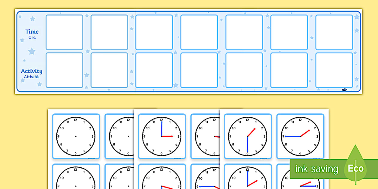 Visual Timetable Display With Clocks English/Italian - Visual Timetable