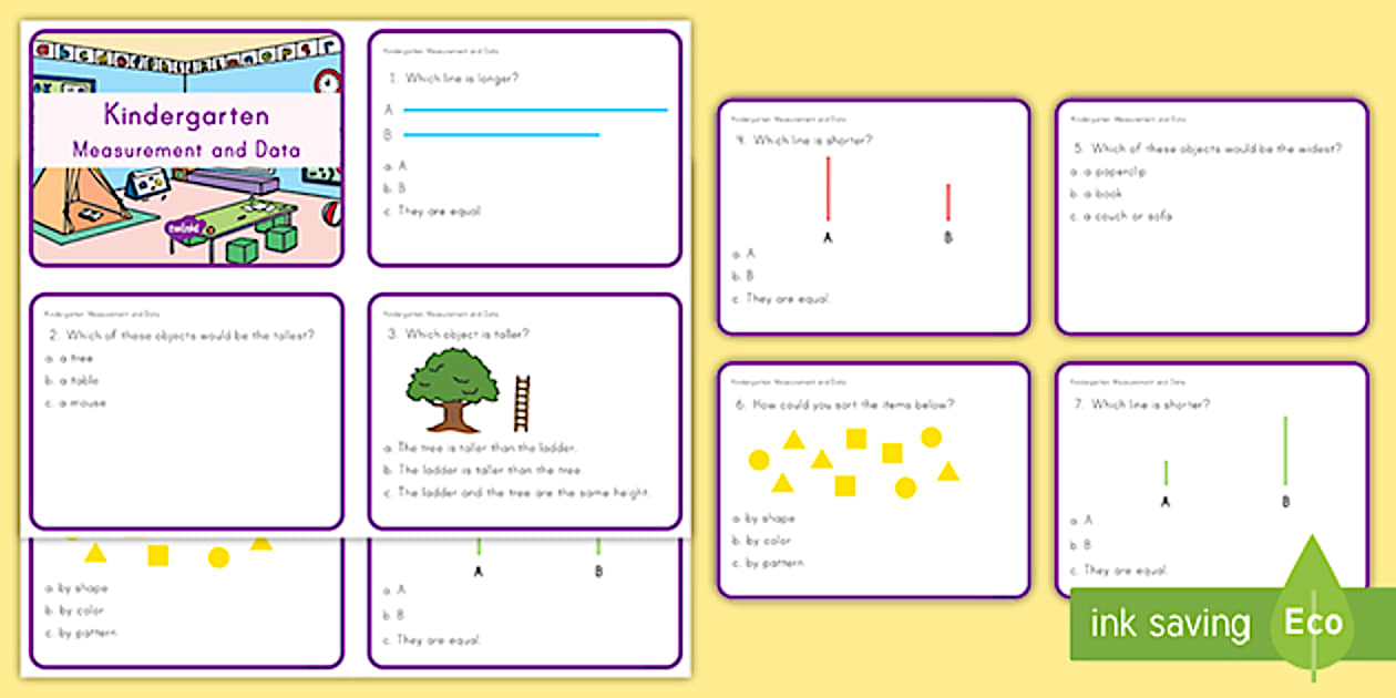 Kindergarten Measurement and Data Task Cards - Twinkl