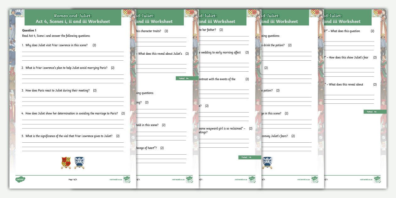 Romeo and Juliet: Act 4, Scenes i, ii and iii Worksheet
