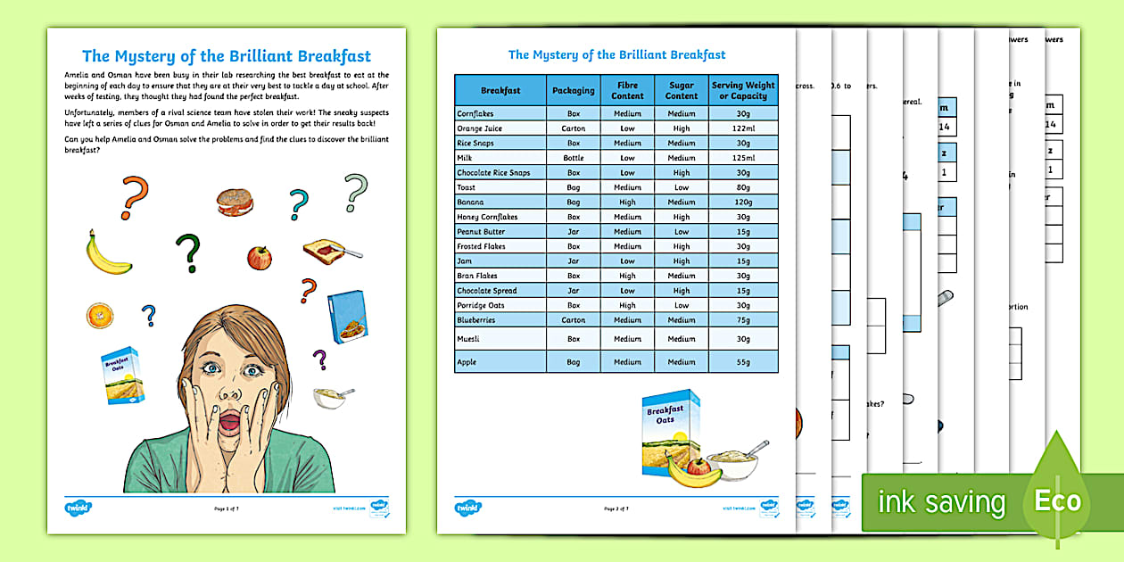 Year 5 The Brilliant Breakfast Maths Mystery Game - Twinkl