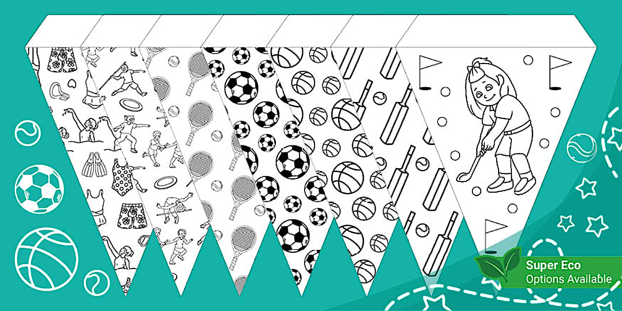 Sports-Themed Bunting Colouring Sheets | Parent Support