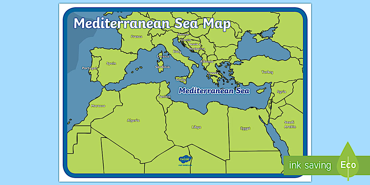 Cursive The Mediterranean Sea Map (teacher made) - Twinkl