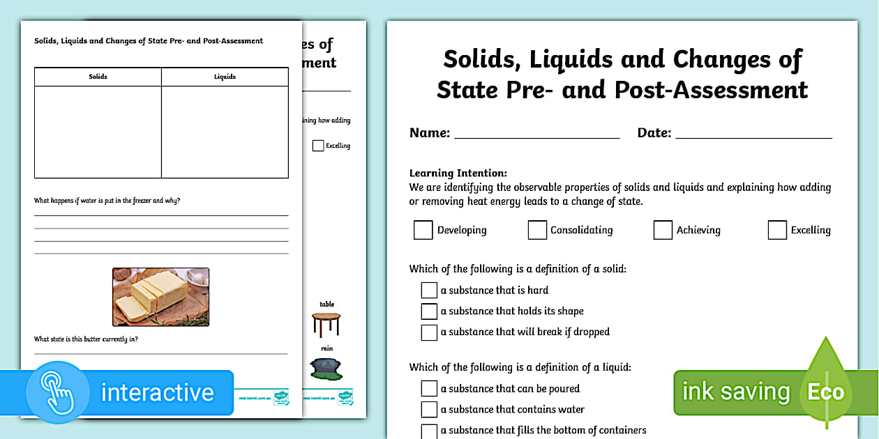 Solids, Liquids and Changes of State Pre and Post-Assessment