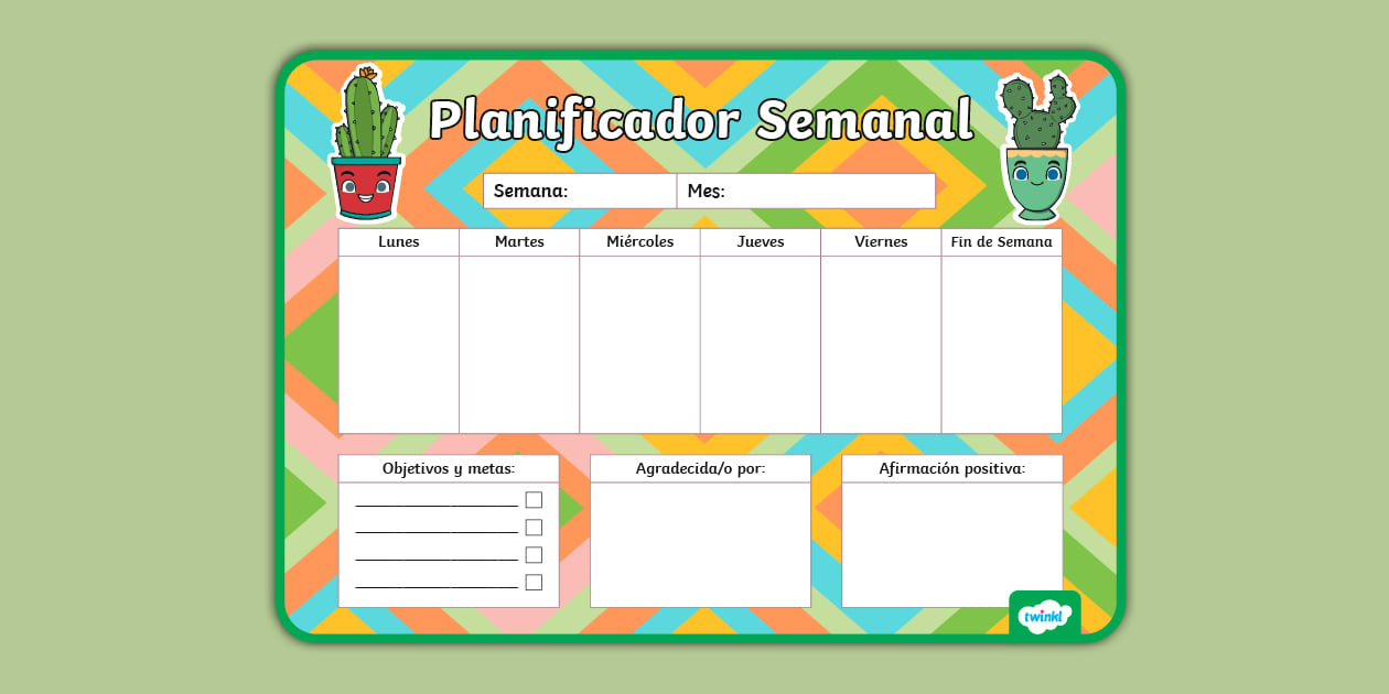 Planificador semanal: Temática Suculentas y Cáctus
