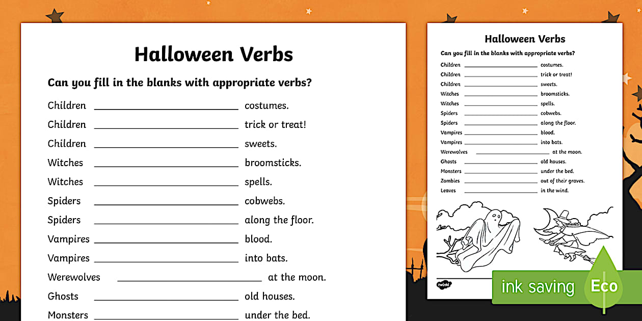 Halloween Verbs Worksheet (teacher made) - Twinkl