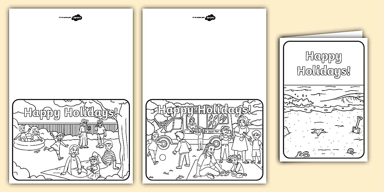 Happy Holidays Colouring Cards - Twinkl Classroom