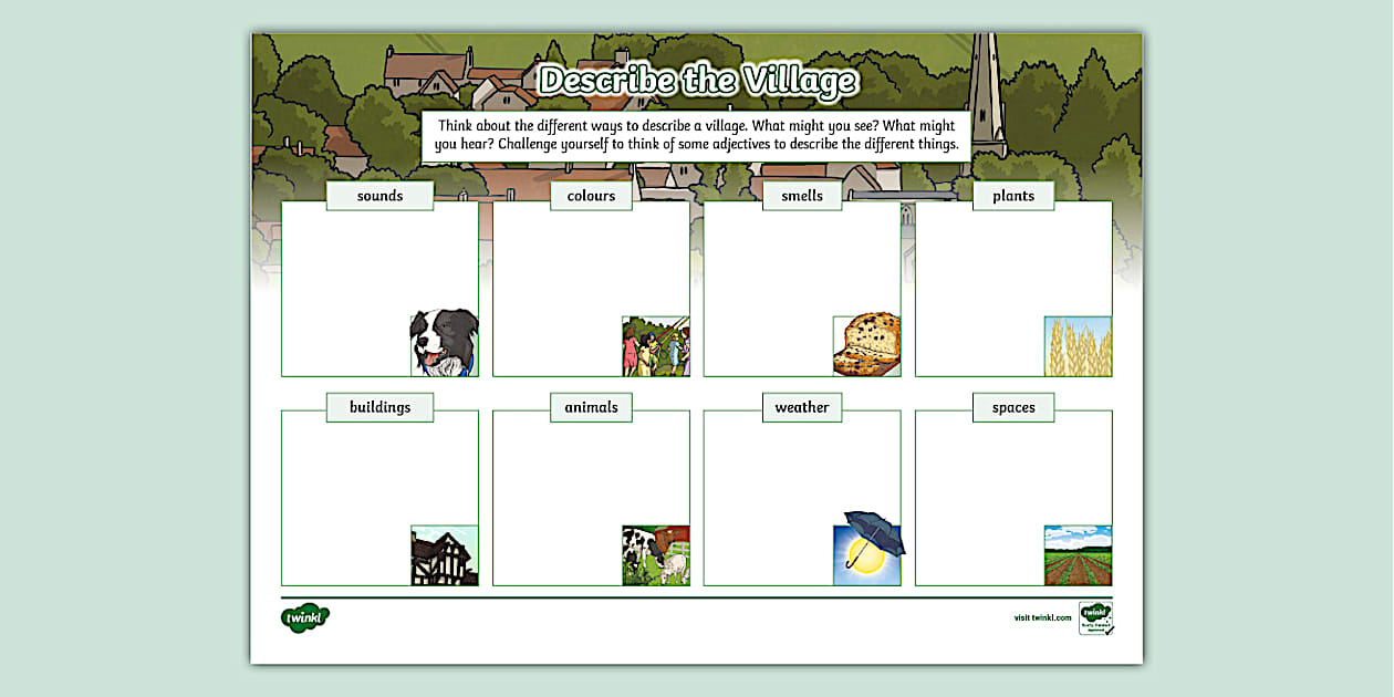 KS2 Village Adjectives Worksheet (teacher made) - Twinkl