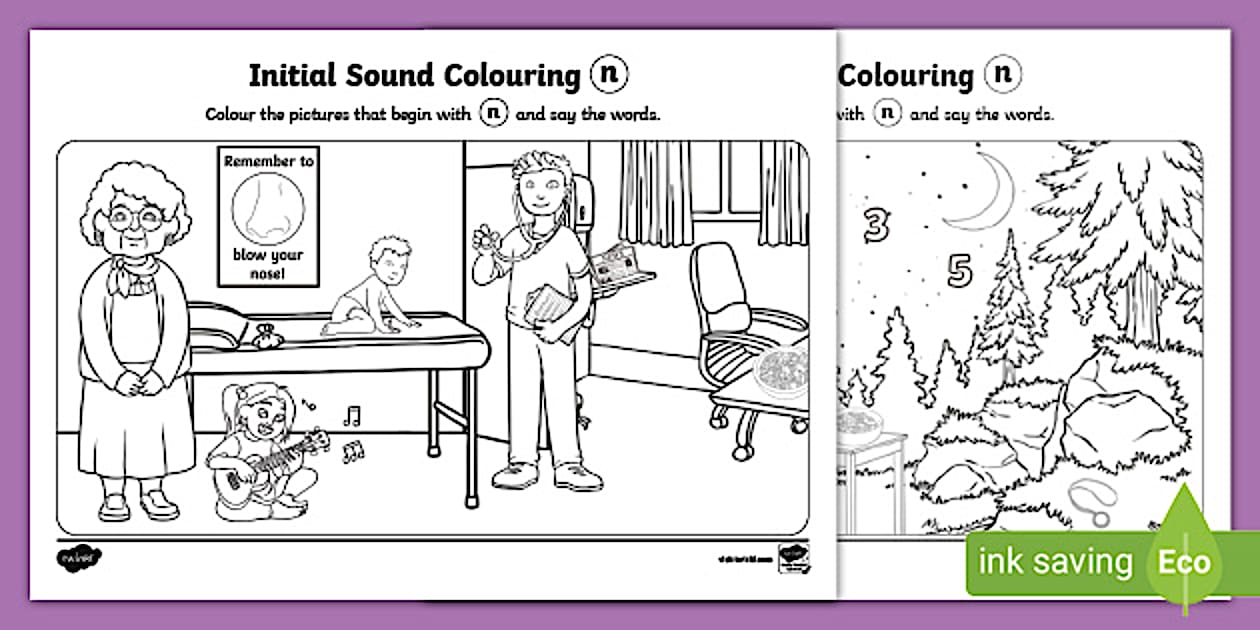Initial Sounds Colouring Activity: Letter n - Twinkl