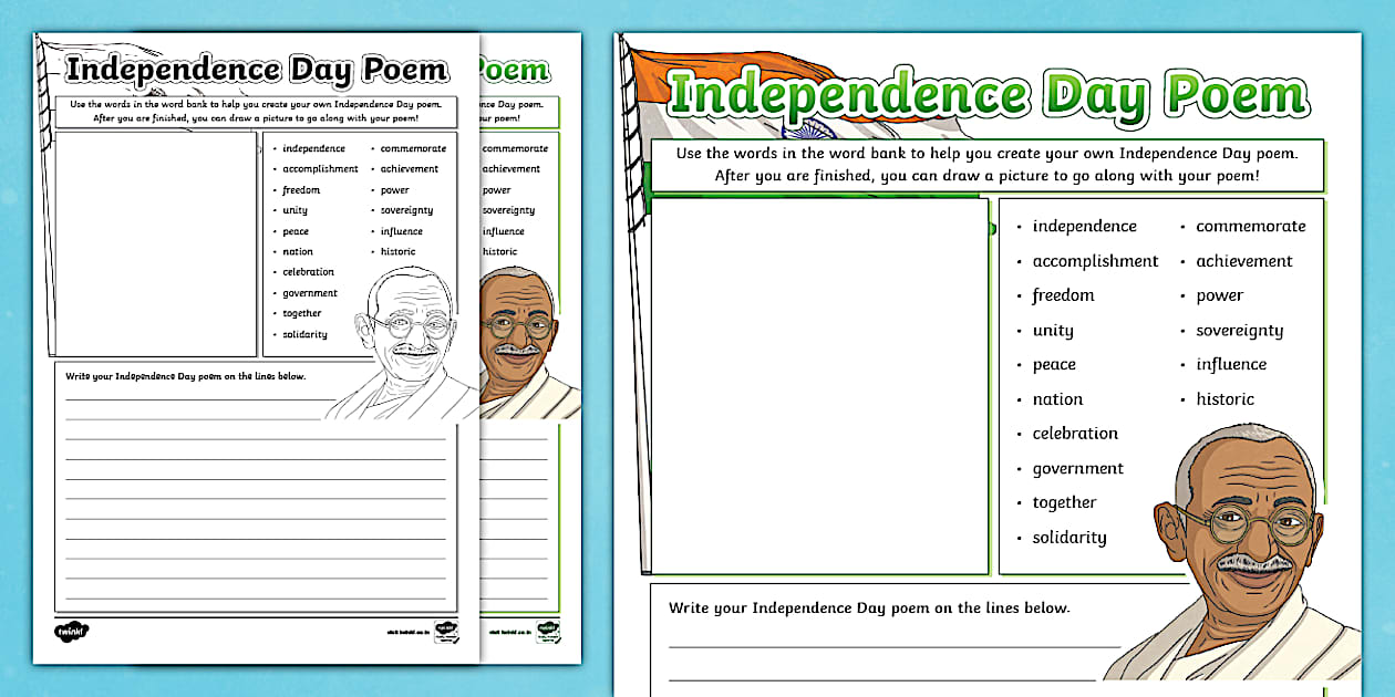 India Independence Day Poem Writing Template (teacher made)
