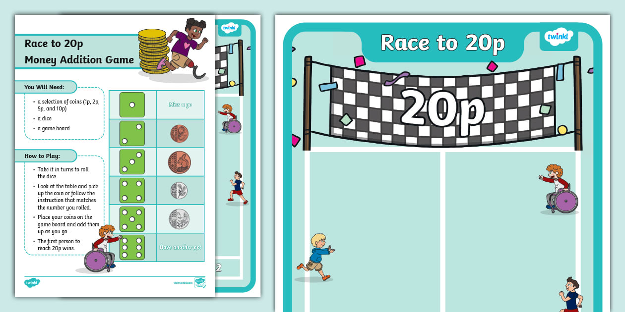 👉 * NEW * Race to 20p - Money Addition Game