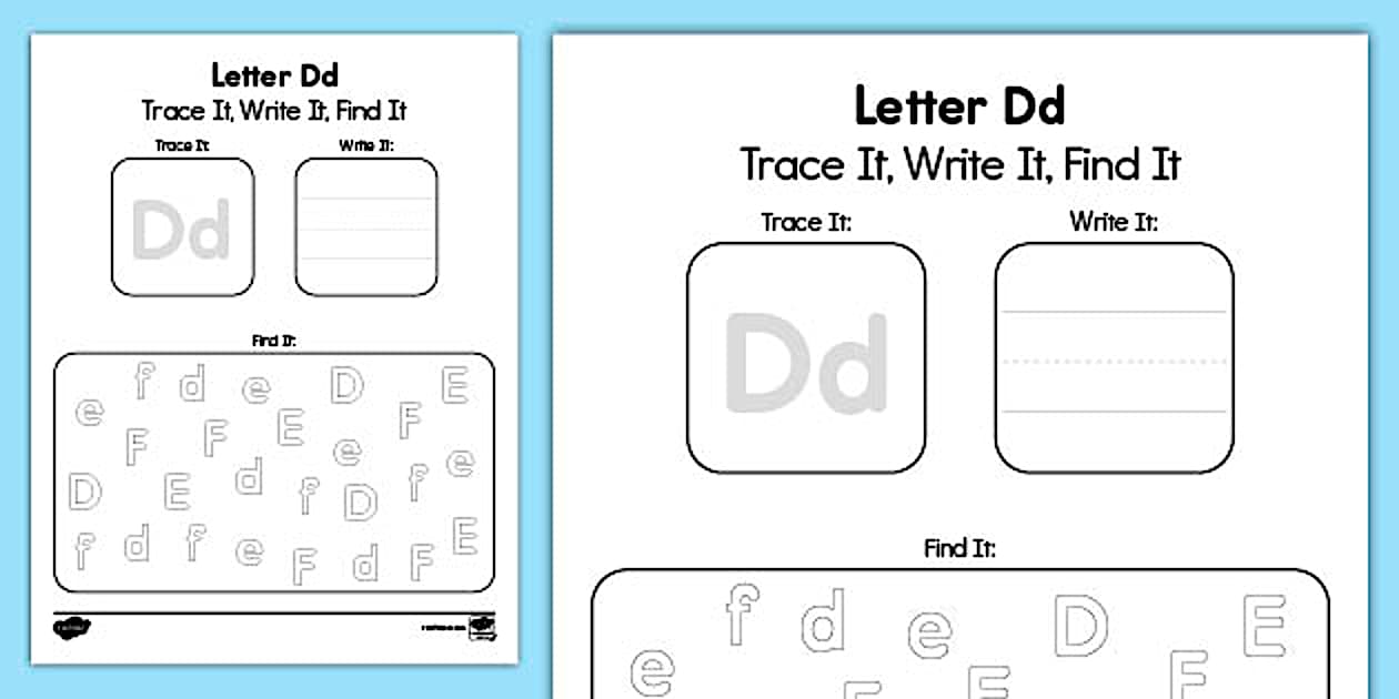 Letter Dd Trace It, Write It, Find It Worksheet - Twinkl