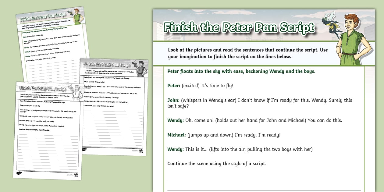 Finish the Peter Pan Script Writing Template (teacher made)
