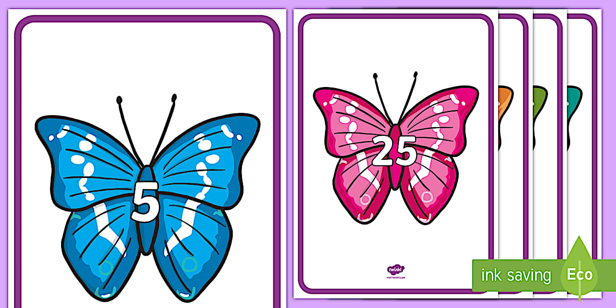 Editable Skip Counting in 5s Butterflies Display Posters