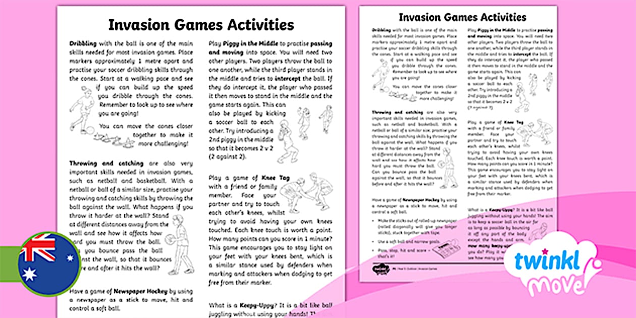 Move PE Year 5 Invasion Games Home Learning Tasks - Twinkl