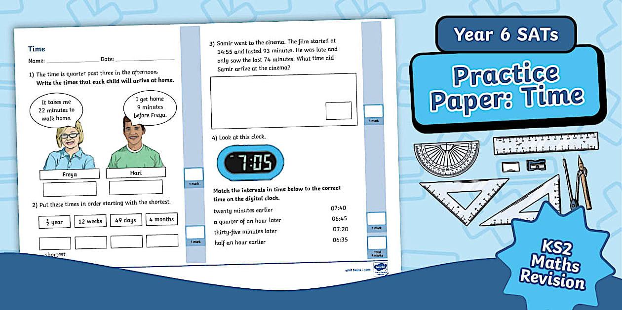 👉 Year 6 SATs Target Question Practice Paper: Time