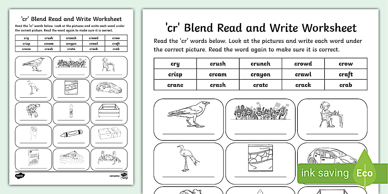 'cr' Blend Read and Write Worksheet (Teacher-Made) - Twinkl