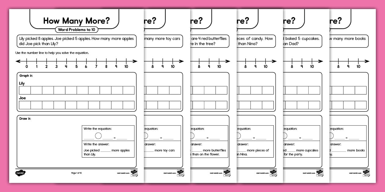 Compare Difference Unknown Word Problems to 10 - Twinkl