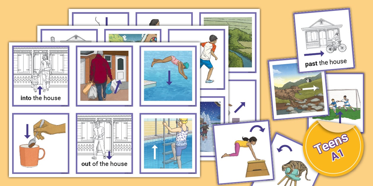 ESL Prepositions of Movement Cards [Teens, A1] - Twinkl