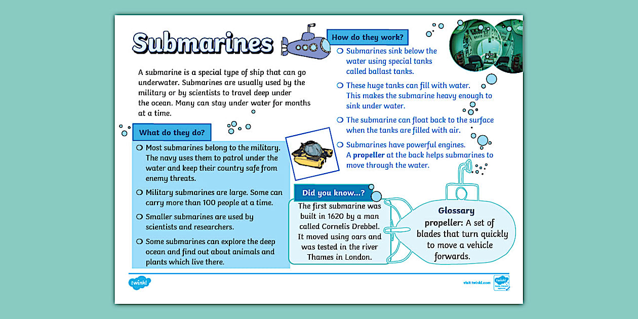 KS1 Submarine Fact File (teacher made) - Twinkl