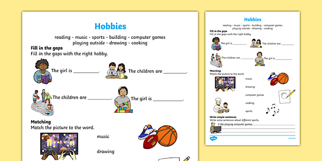 Hobbies Worksheet / Worksheet - Literacy (teacher made)