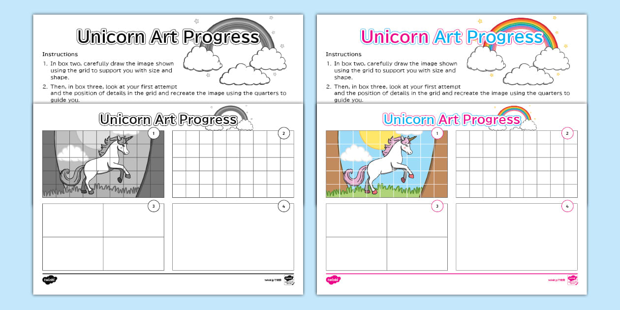 Unicorn Art Progress Template (teacher made) - Twinkl