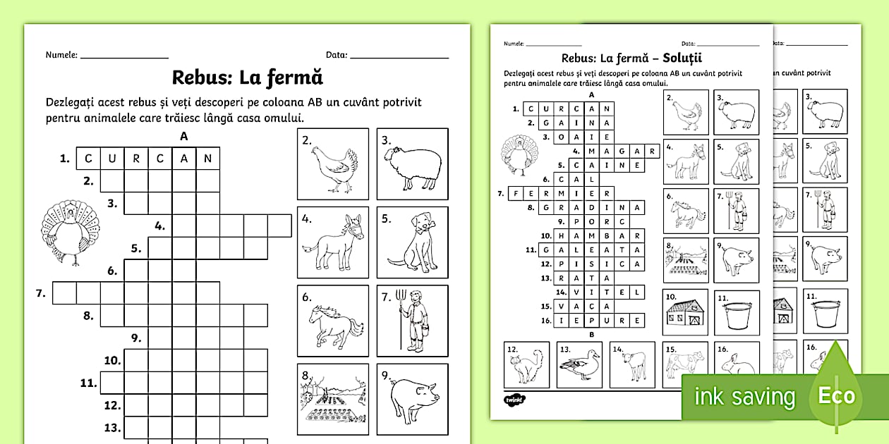 La fermă | Rebus pentru copii | Twinkl România - Twinkl
