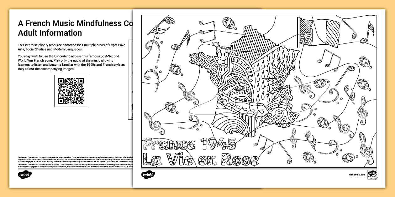 French Music Mindfulness Colouring Page (teacher made)