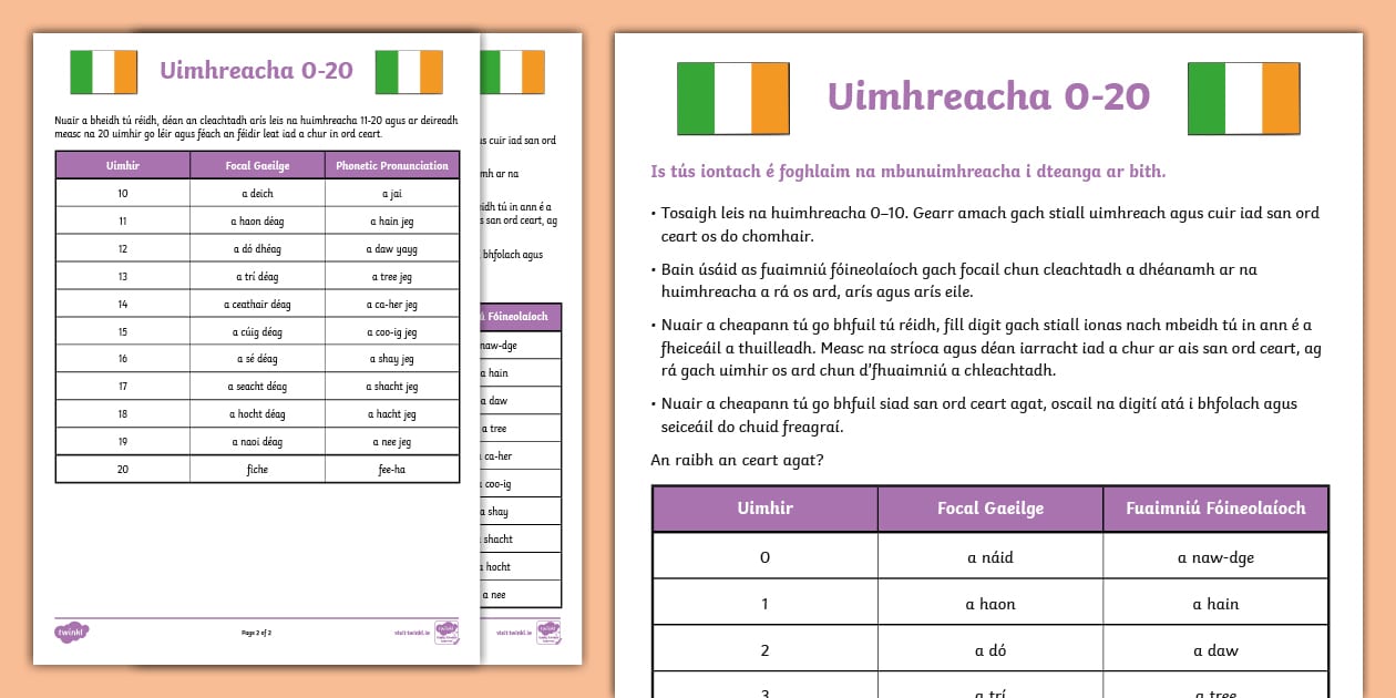 Uimhreacha 0-20 (teacher made) - Twinkl