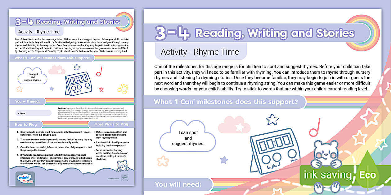 Rhyme Time Activity Ages 3-4 | Twinkl Tots (teacher made)