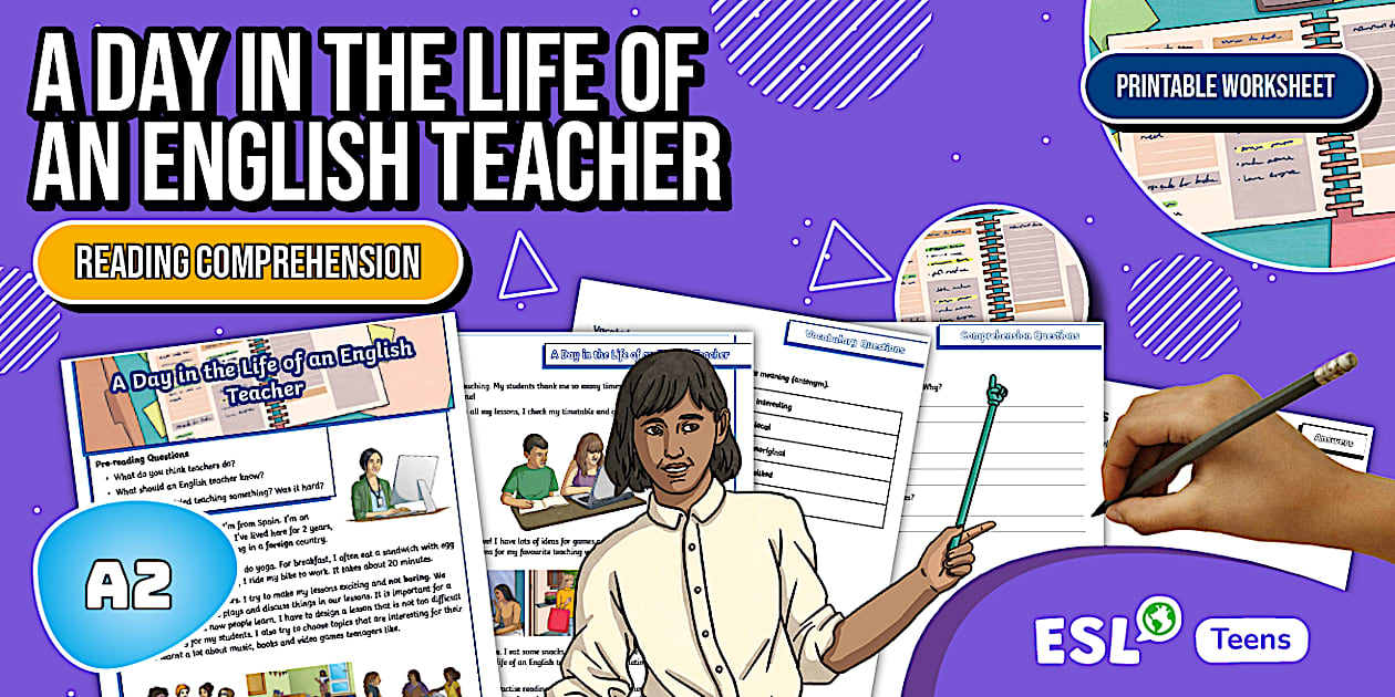 Twinkl ESL A Day in the Life of an English Teacher Reading Comprehension