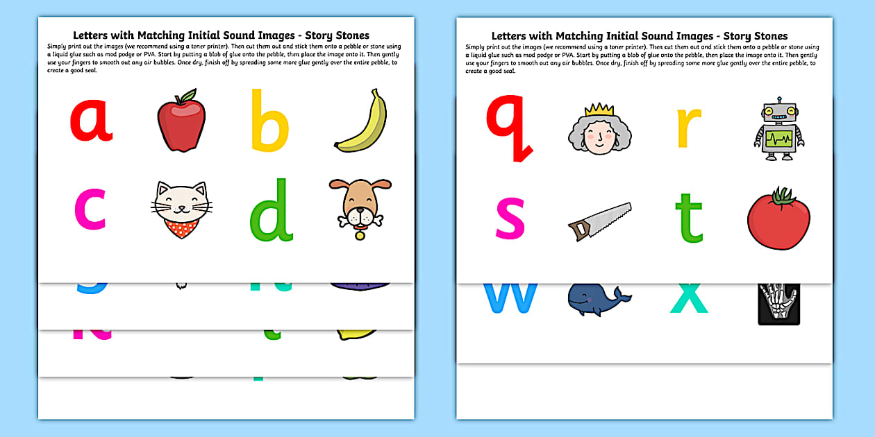 Black and White Letters with Matching Initial Sound Images Stone Cut Outs