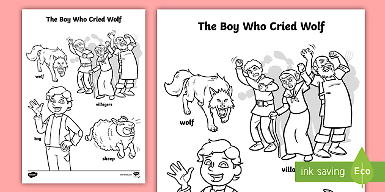 The Boy Who Cried Wolf Words Colouring Sheet - Twinkl