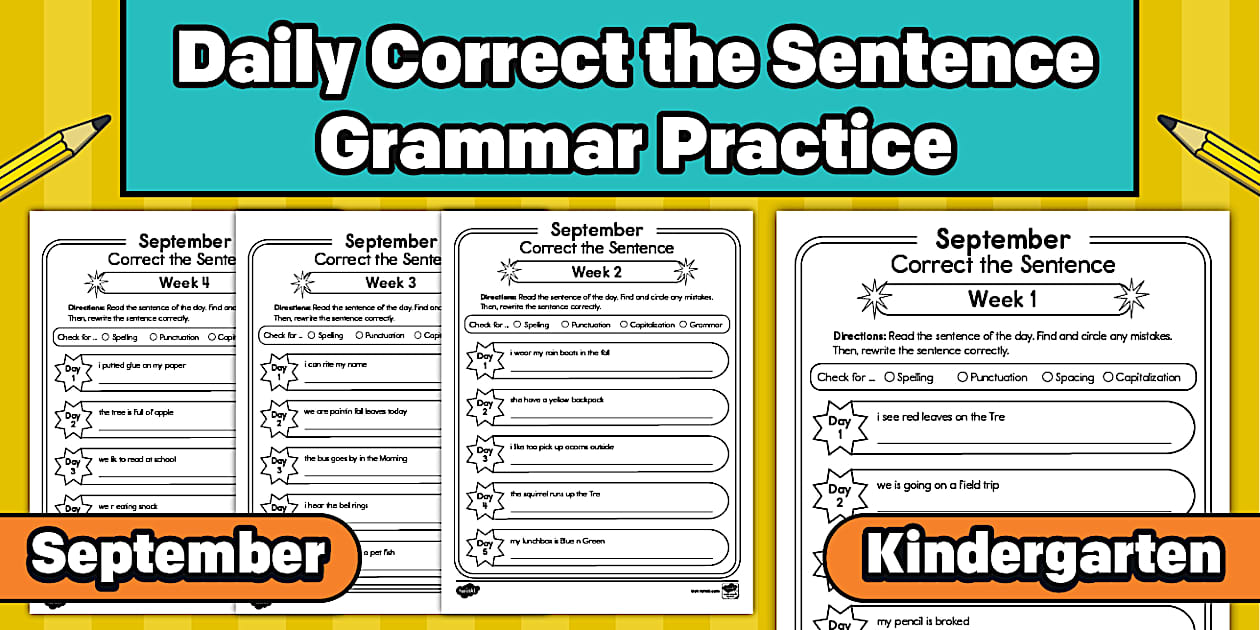 September Daily Correct the Sentence Grammar Practice