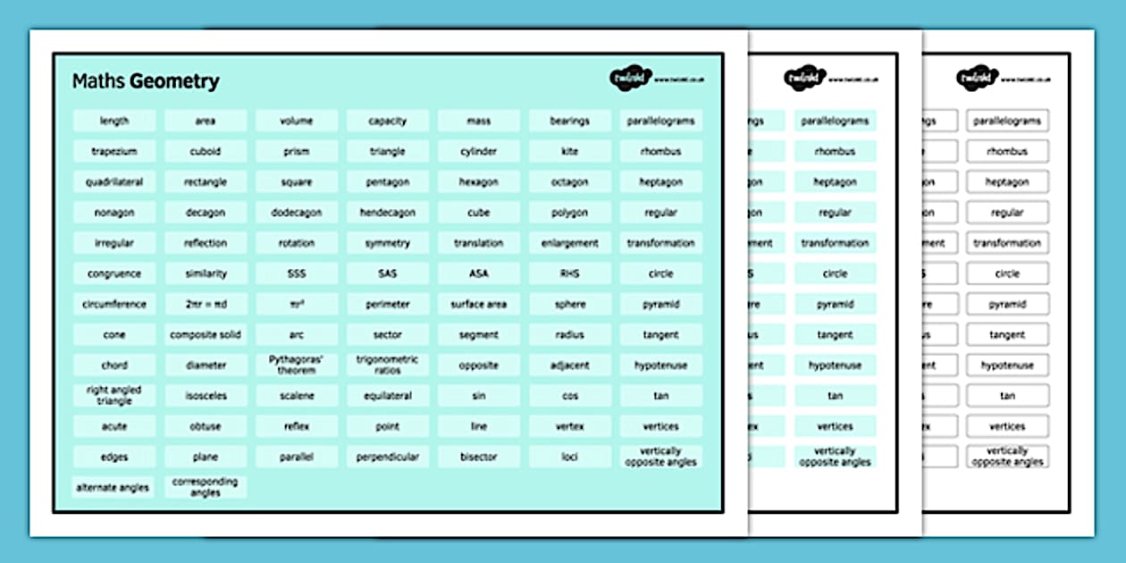 Black and White KS3 Maths Word Mat Geometry - Twinkl
