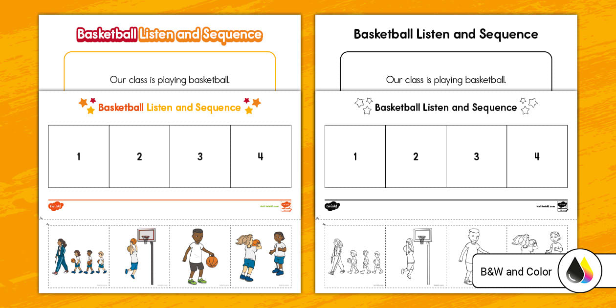 Basketball Listen and Sequence Cut and Paste Worksheet