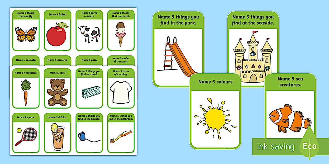 Name 5 Things Categories Card Game - Learning Resource - Twinkl