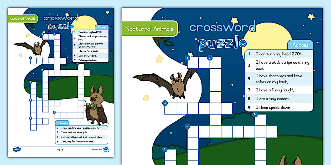 Gr 2: Life At Night - Nocturnal Animals: Crossword Puzzle