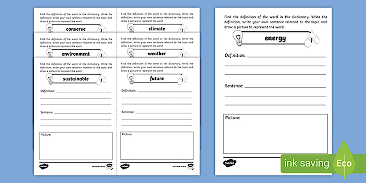 Sustainability Dictionary Work Worksheet (teacher made)