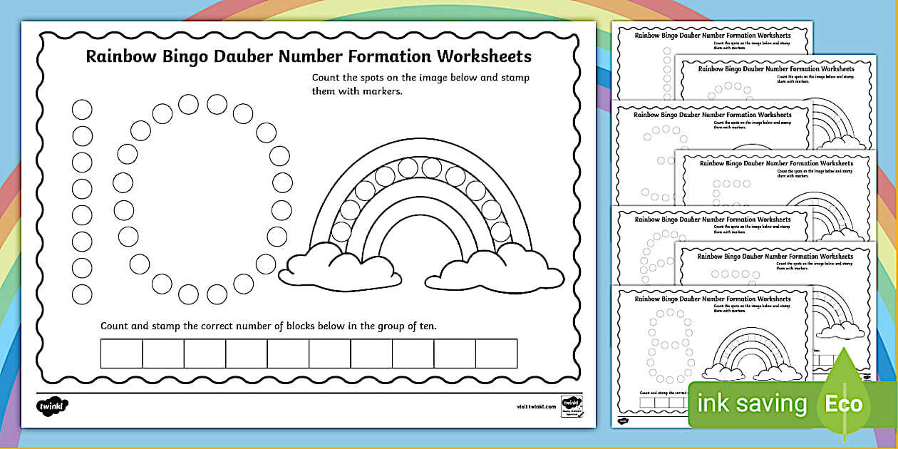 Rainbow Bingo Dauber Worksheets | Number Formation | KS1