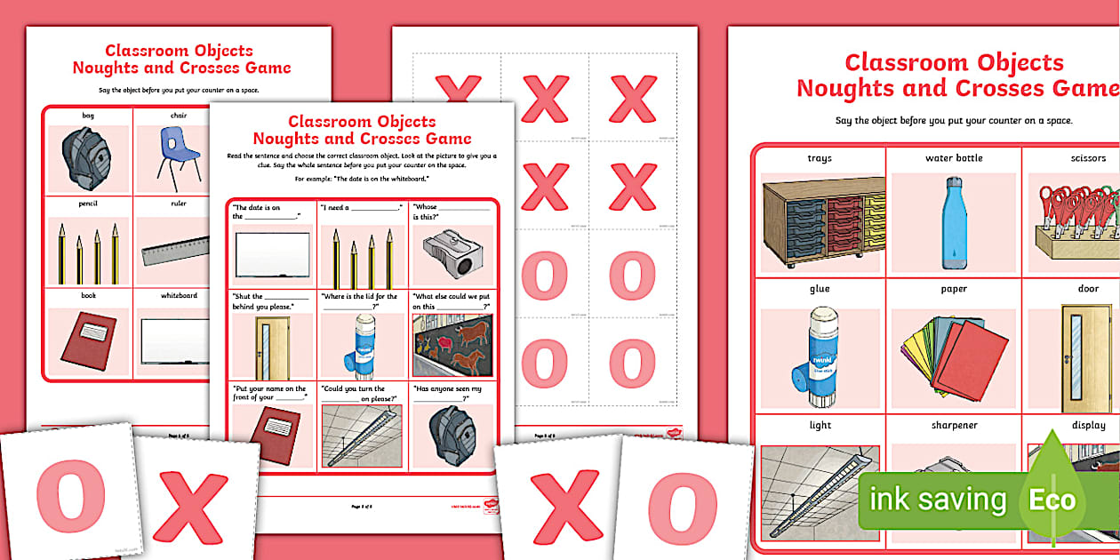 Classroom Objects Noughts and Crosses Game for Learners of EAL