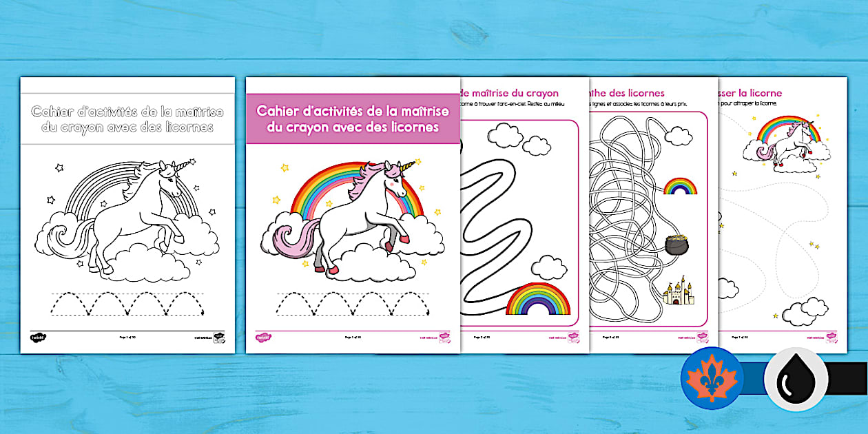 Unicorn-Themed Pencil Control A4 Activity Booklet French