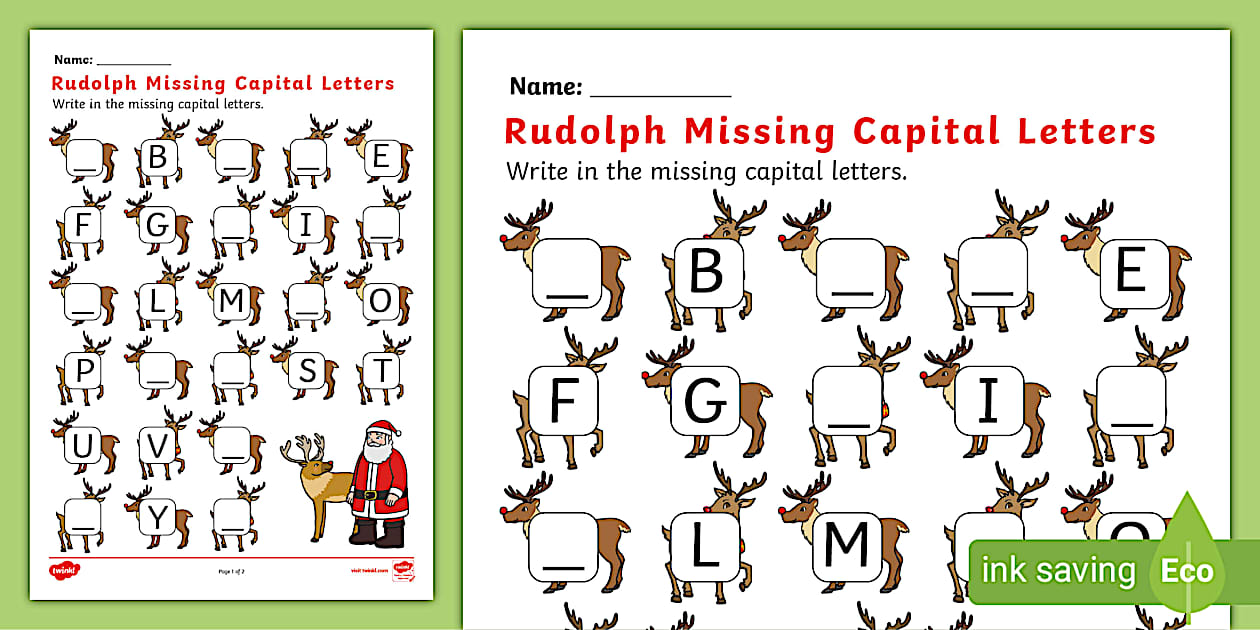 Rudolph Missing Capital Letters Worksheet | Twinkl | KS1