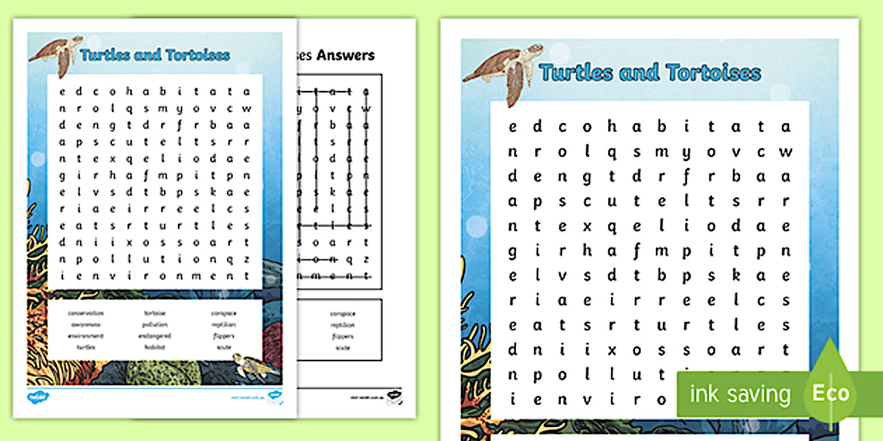 Turtles and Tortoises for Older Students Word Search